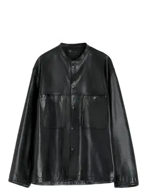 LEMAIRE Snap-closure Patch-pocket Leather Overshirt - Black