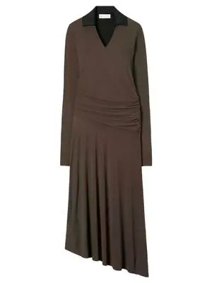 Tory Burch Collared Gathered Dress - Brown