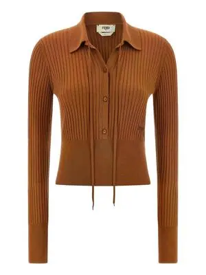 Fendi Ribbed Logo-intarsia Knitwear - Brown