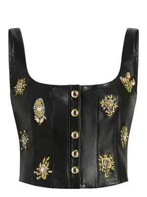 Cinq À Sept Embellished Leather Top - Black