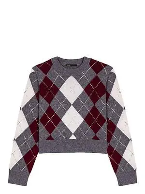 Maje Argyle Wool Jumper - Gray / Burgundy / Ecru