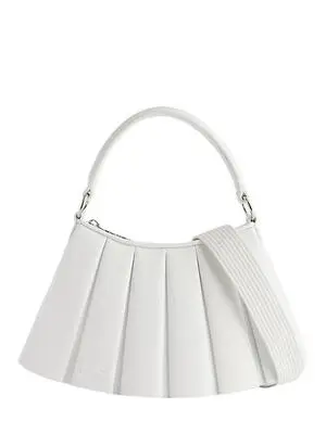 Lacoste Lenglen Pleated Leather Hobo Bag - White