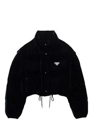 Prada Logo-embellished Velvet Down Jacket - Blue