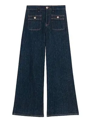 Maje Patch-pocket Straight-leg Stretch-denim Jeans - Navy