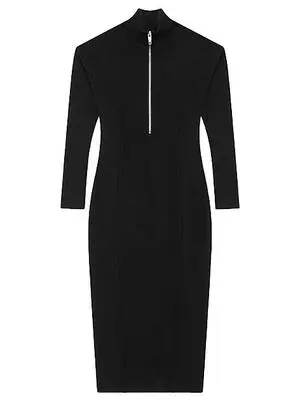 The Kooples Long-sleeved Zip-up Midi Dress - Black