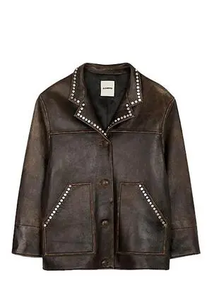 Sandro Oversized Stud-embellished Leather Jacket - Brown