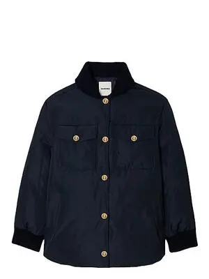Sandro Quilted Shell Jacket With Contrast Collar - Navy Blue
