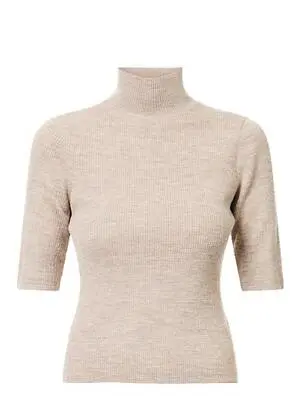Veronica Beard Alastair Short Sleeve Wool Jumper - Oatmeal Melange