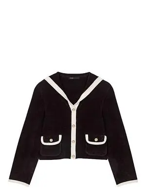 Maje Sailor-collar Button-down Stretch-velvet Cardigan - Black