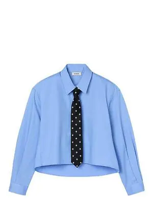 Sandro Removable-tie Cropped Cotton Shirt - Blue