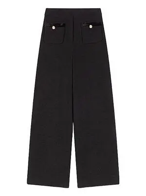 Maje Velvet-stripe Wide-leg Tweed Trousers - Black