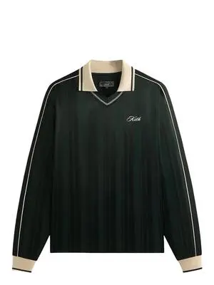 Kith Pinstripe Tricot Panelled Long-sleeve Tap In Polo - Green