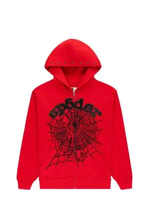 SP5DER Studded Zip Up Hoodie Red