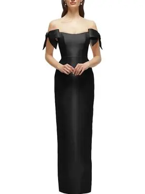 Alfred Sung Off The Shoulder Satin Column Gown - Black