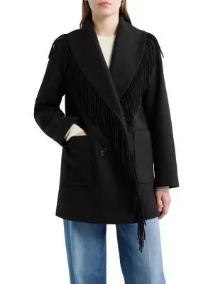 Sam Edelman Fringe Shawl Collar Coat - Black