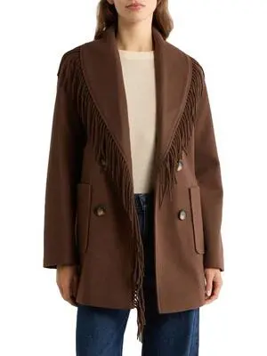 Sam Edelman Fringe Shawl Collar Coat - Chocolate