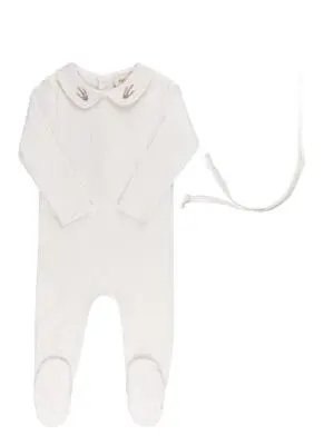 ELY'S & CO. Organic Cotton Footie And Bonnet Set - Ivory Heather