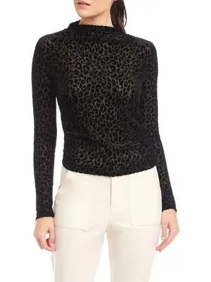 Fifteen Twenty Mock Neck Burnout Top - Leopard