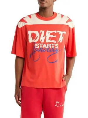 DIET STARTS MONDAY Yoke Colorblock Cotton T-shirt - Red