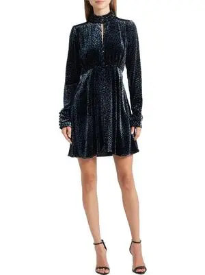 LULUS Lila Floral Long Sleeve Velvet Cocktail Dress