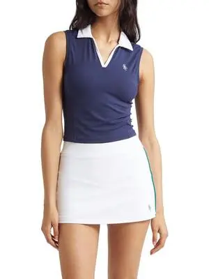 SPORTY & RICH Sports Crop Polo Vest - Dark Navy/white