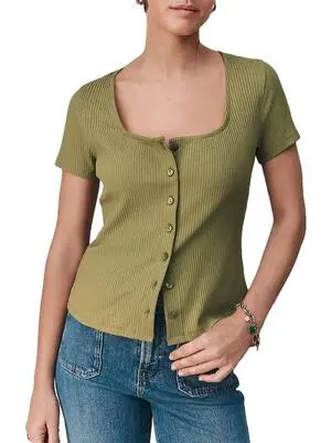 NEXT Ribbed Button-up Top - Green