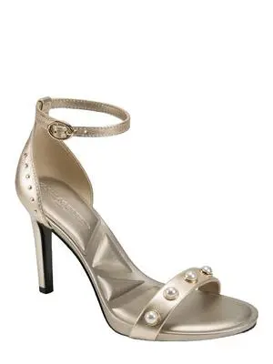 Karl Lagerfeld Paris Kenz Sequin Ankle Strap Sandal White Gold