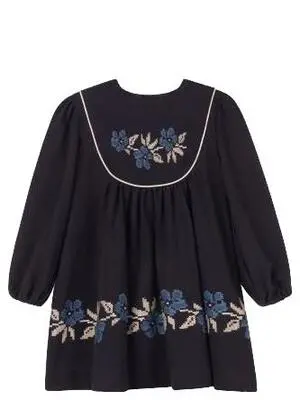 ELY'S & CO. Stitch Embroidered Wool Dress - Navy