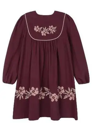 ELY'S & CO. Stitch Embroidered Wool Dress - Wine