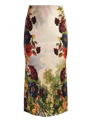 Alice + Olivia Floral-print Satin Midi Skirt - Neutrals