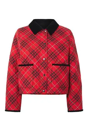 Burberry Corduroy-trimmed Quilted Checked Cotton Jacket - Red