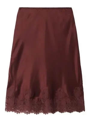 DÔEN DÔEN Elowette Lace-Trimmed Silk-Satin Midi Skirt Burgundy