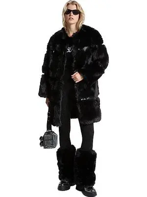 Michael Kors Faux Fur And Patent Leather Coat - Black