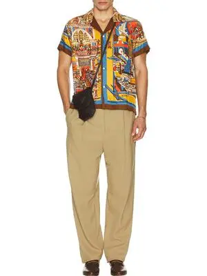 BODE Manhattan Island Short Sleeve Shirt In Brown - Multi