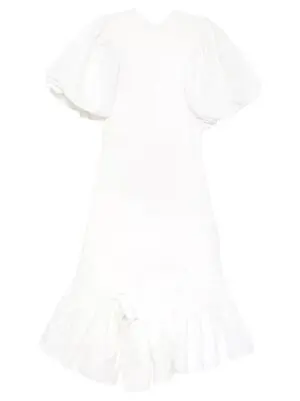 Rokh Puff-sleeve Ruffled Dress - White