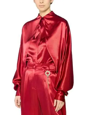 GENNY Tie-neck Satin Blouse - Red