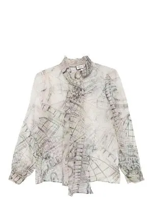Paul & Joe Printed Tie-neck Blouse - White