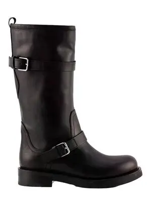 JULIE DEE Buckle-strap Leather Boots - Black