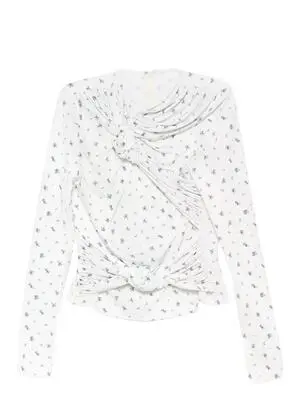 Rokh Floral-print Knot-detail Blouse - White