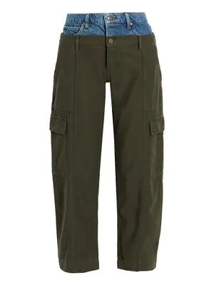 FRAME Cargo Pants With Denim Trim - Army Green