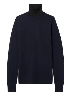 TOTÊME Silk-Trimmed Two-Tone Wool Turtleneck Sweater