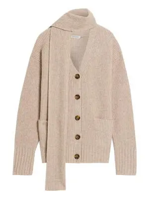 Veronica Beard Annalise Ribbed Wool-cashmere Cardigan - Beige