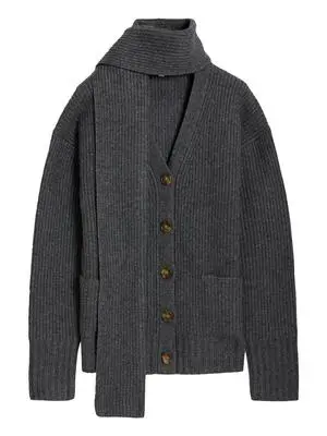 Veronica Beard Annalise Ribbed Wool-cashmere Cardigan - Dark Gray