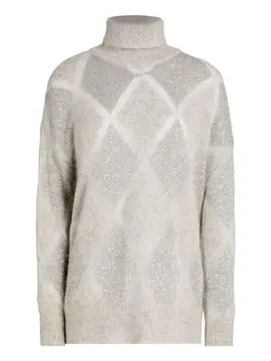 Brunello Cucinelli Sequin-embellished Argyle Sweater - Light Gray