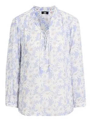 Paige Sharene Floral-print Gauze Blouse With Tassels - Sky Blue