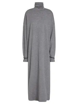 BRUNELLO CUCINELLI Bead-Embellished Wool-Blend Jersey Turtleneck Midi Dress
