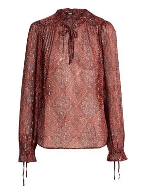 Paige Printed Metallic Fil Coupé Georgette Blouse - Claret