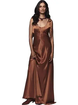 REFORMATION Pernille Tie-strap Silk Maxi Dress - Copper