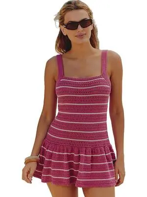 CELANDINE Knit Mini Dress - Pink/white Stripe