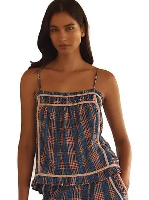 LYREBIRD Ruffle Apron Cami Blue Pattern